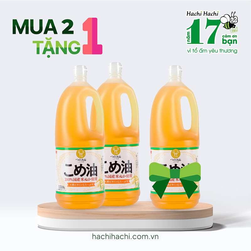Combo mua 2 tặng 1 Dầu gạo Nhật Bản Tsuno nguyên chất 1500g (1636ml)